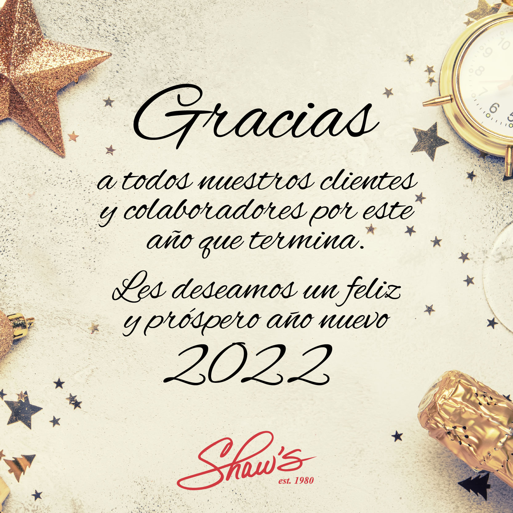 ¡Muchas gracias y feliz 2022! - Pagina Web de Shaw´s